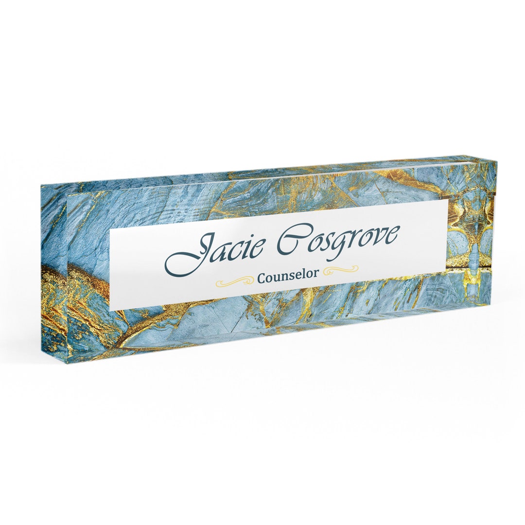 Blue Marble Desk Name Plate Office Gifts Custom Personalized Desk Sign ...