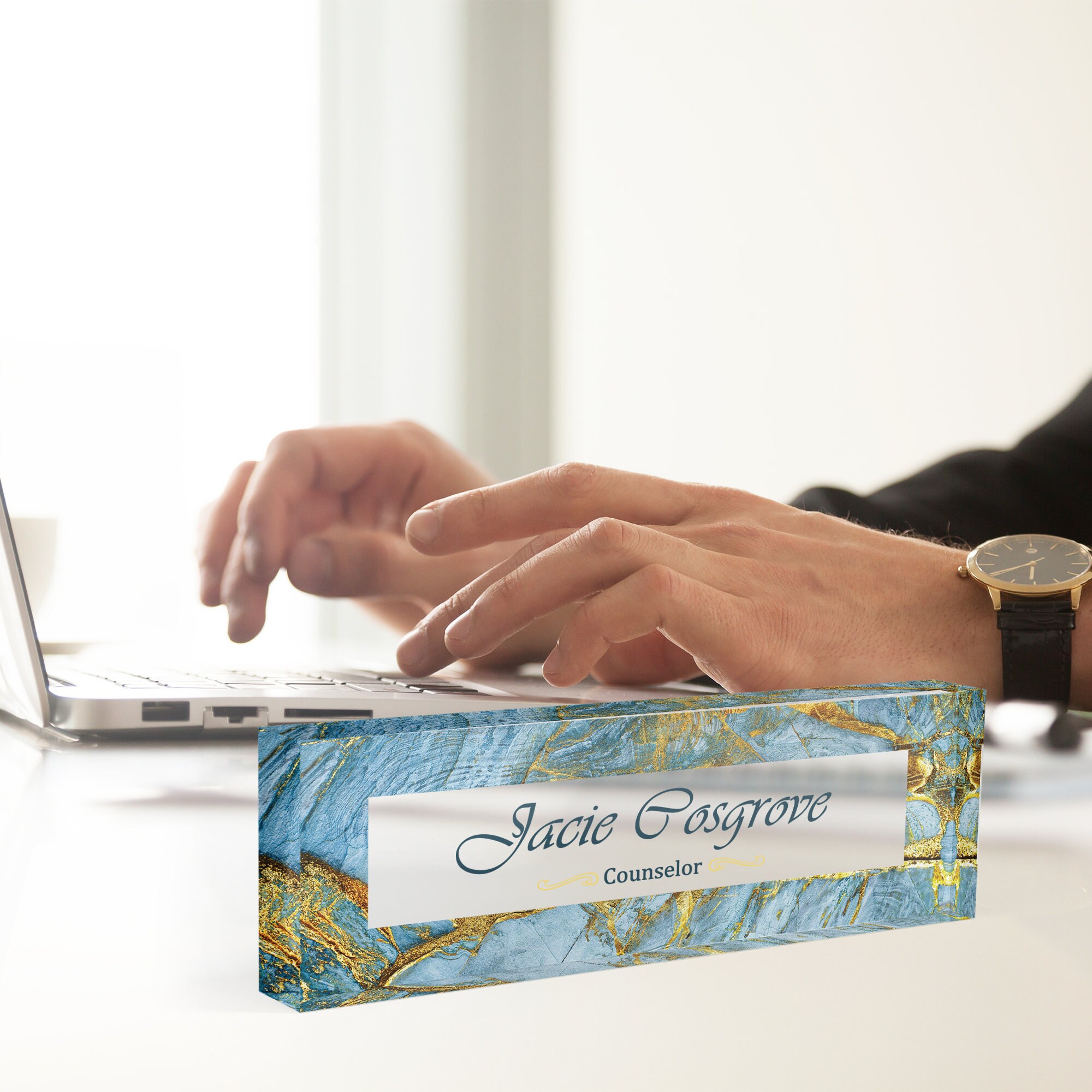 Blue Marble Desk Name Plate Office Gifts Custom Personalized Desk Sign ...