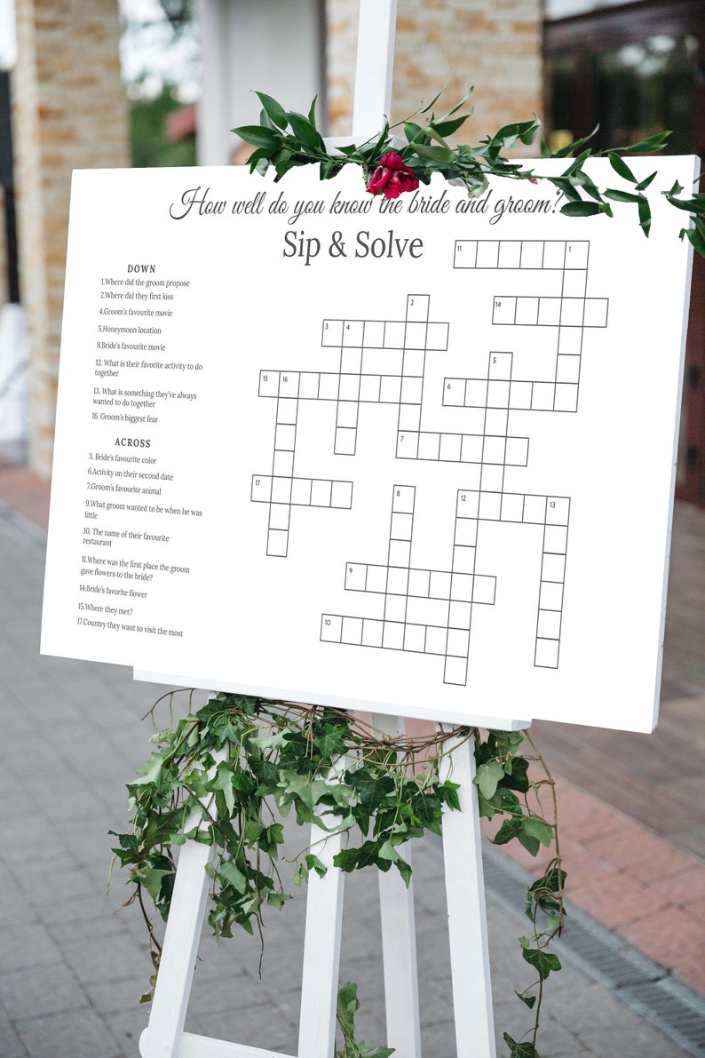 Custom Wedding Crossword Large Puzzle, Minimalist Sip and Solve Puzzle ...