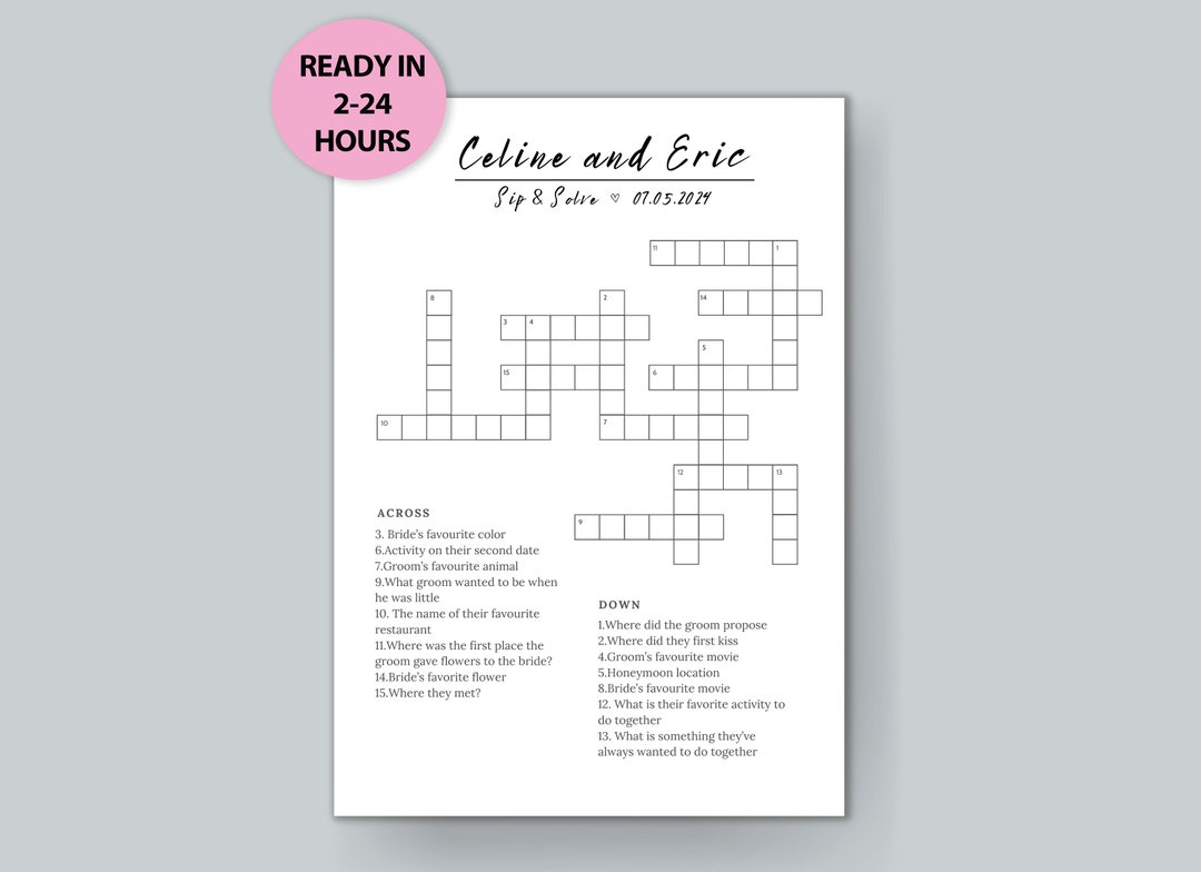 Personalized Wedding Crossword Puzzle, Custom Wedding Activity, Lawn ...