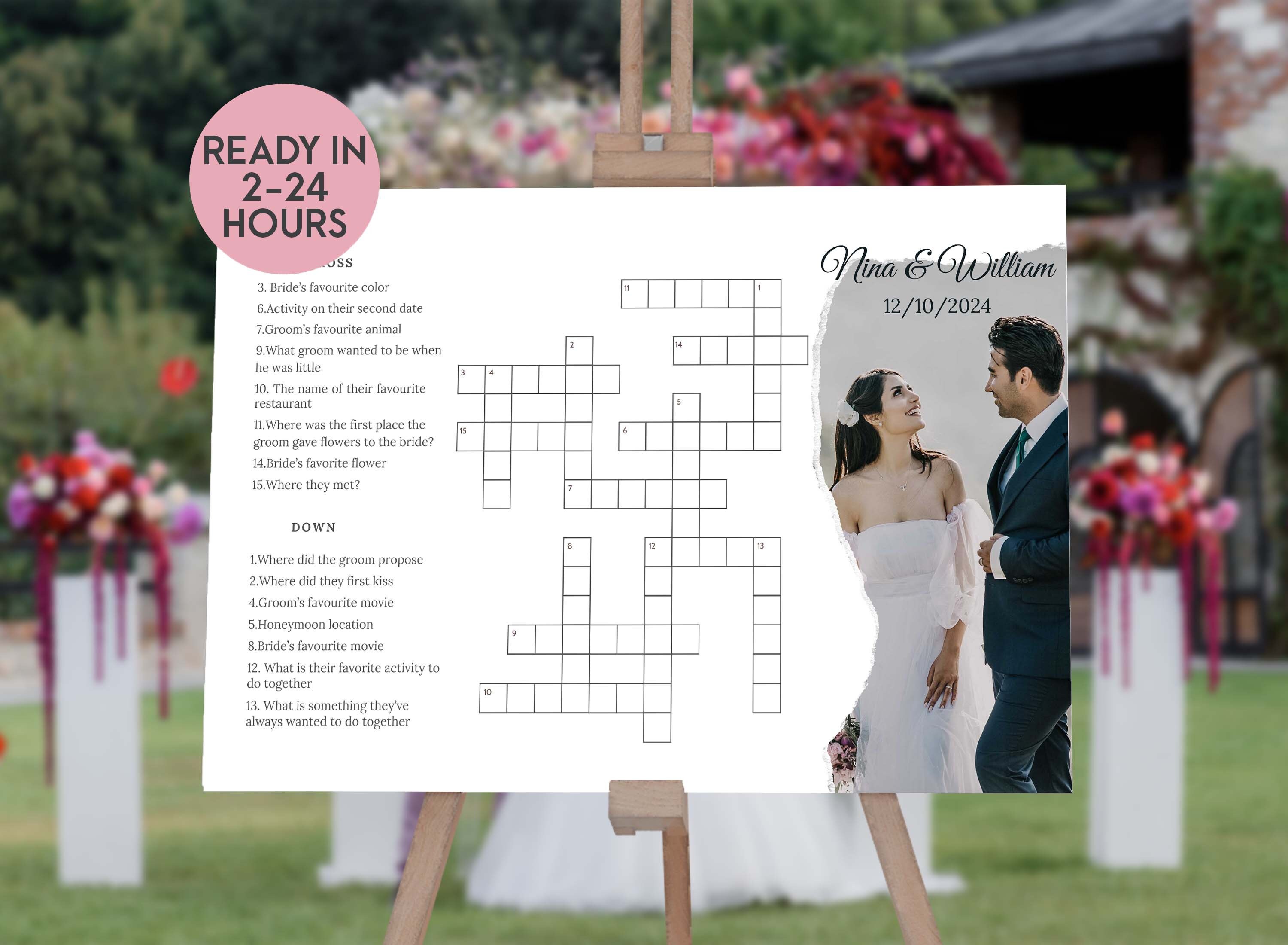 Custom Wedding Crossword Sip and Solve Puzzle, Personalized Giant Sip ...