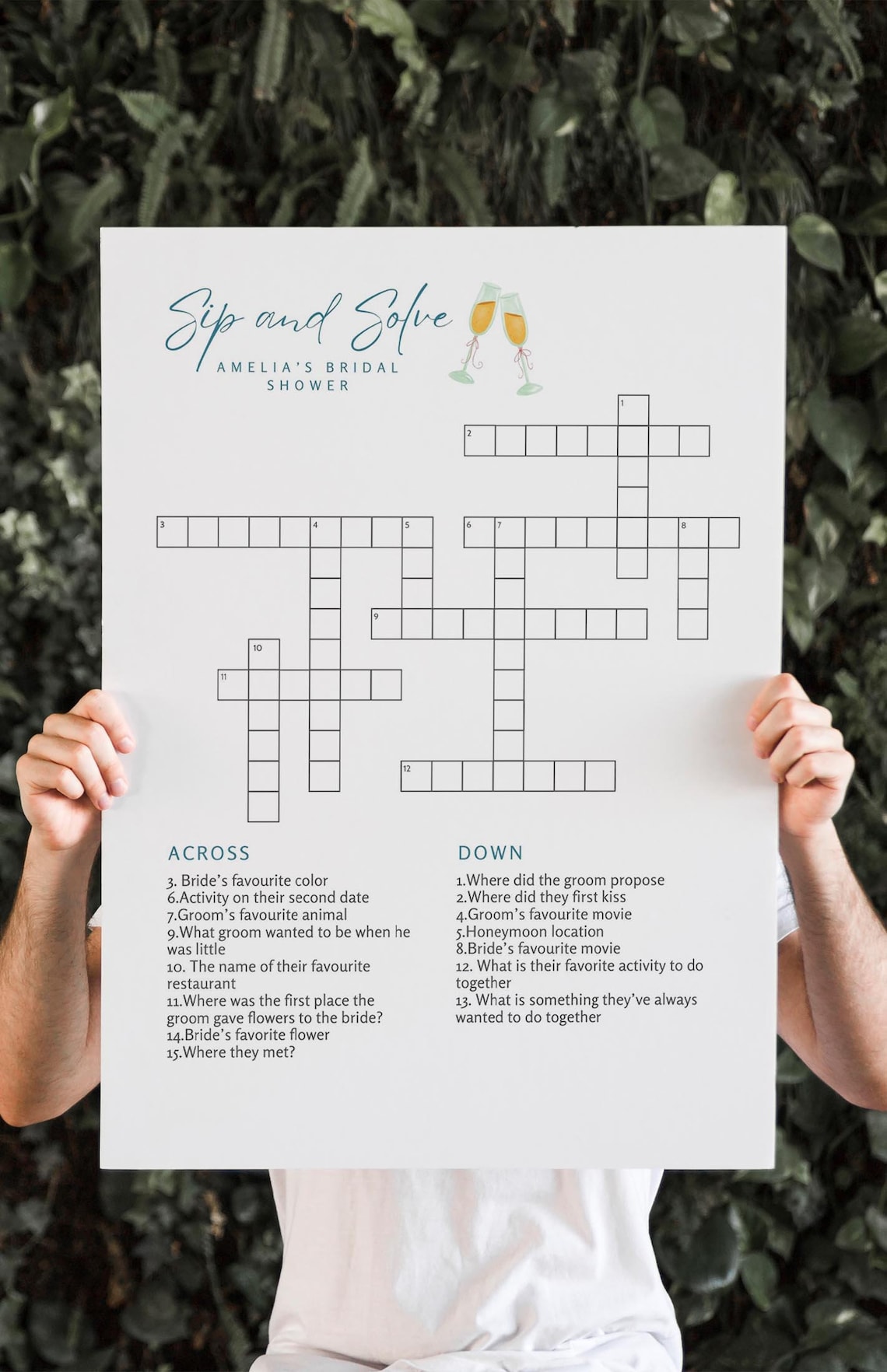 Custom Bridal Shower Crossword Puzzle Game, Custom Wedding Activity ...
