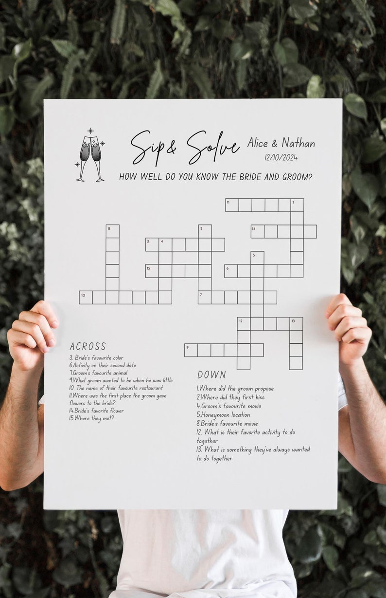 Personalized Wedding Crossword Puzzle, Custom Crossword Puzzle, Lawn ...