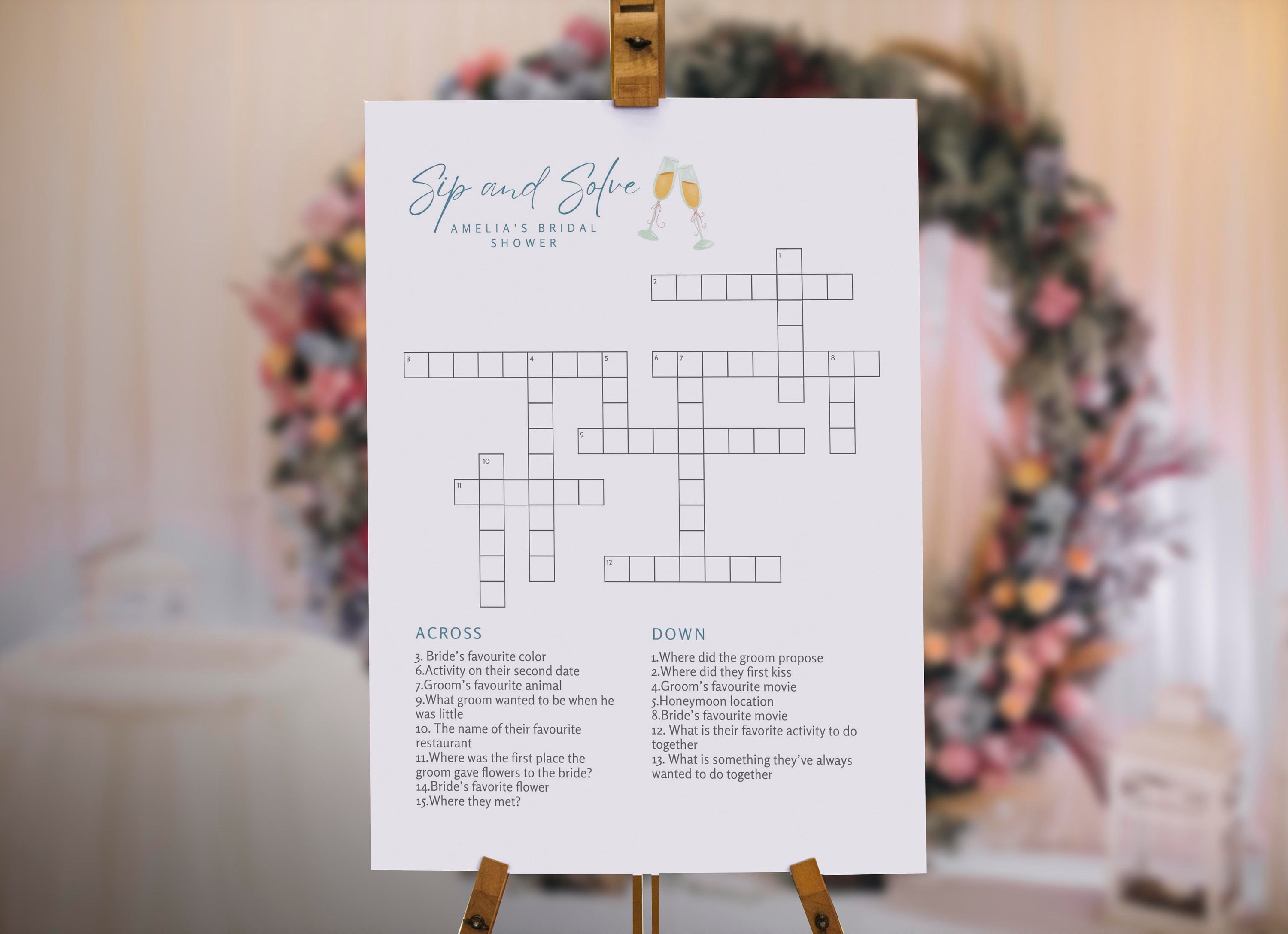 Custom Bridal Shower Crossword Puzzle Game, Custom Wedding Activity ...