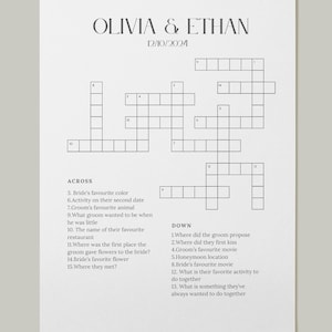 Custom Wedding Crossword Puzzle, Sip and Solve, Personalized Wedding ...