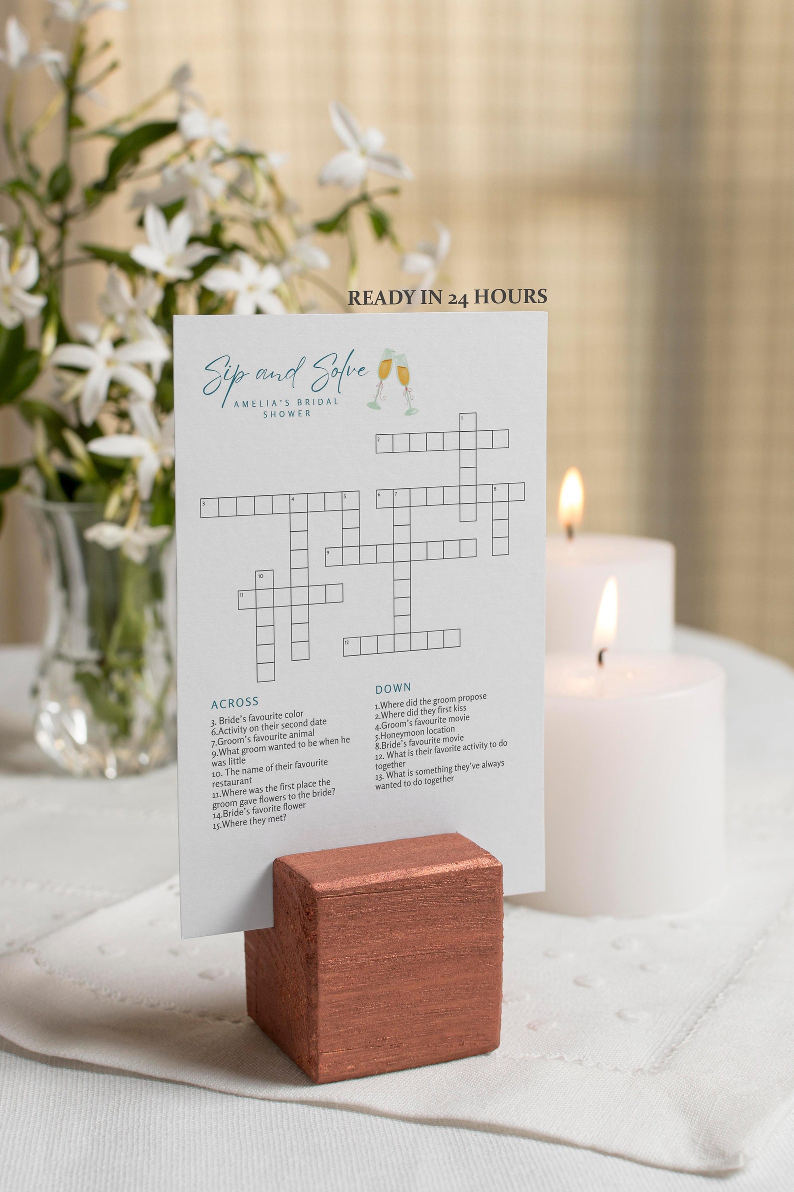 Custom Bridal Shower Crossword Puzzle Game, Custom Wedding Activity ...