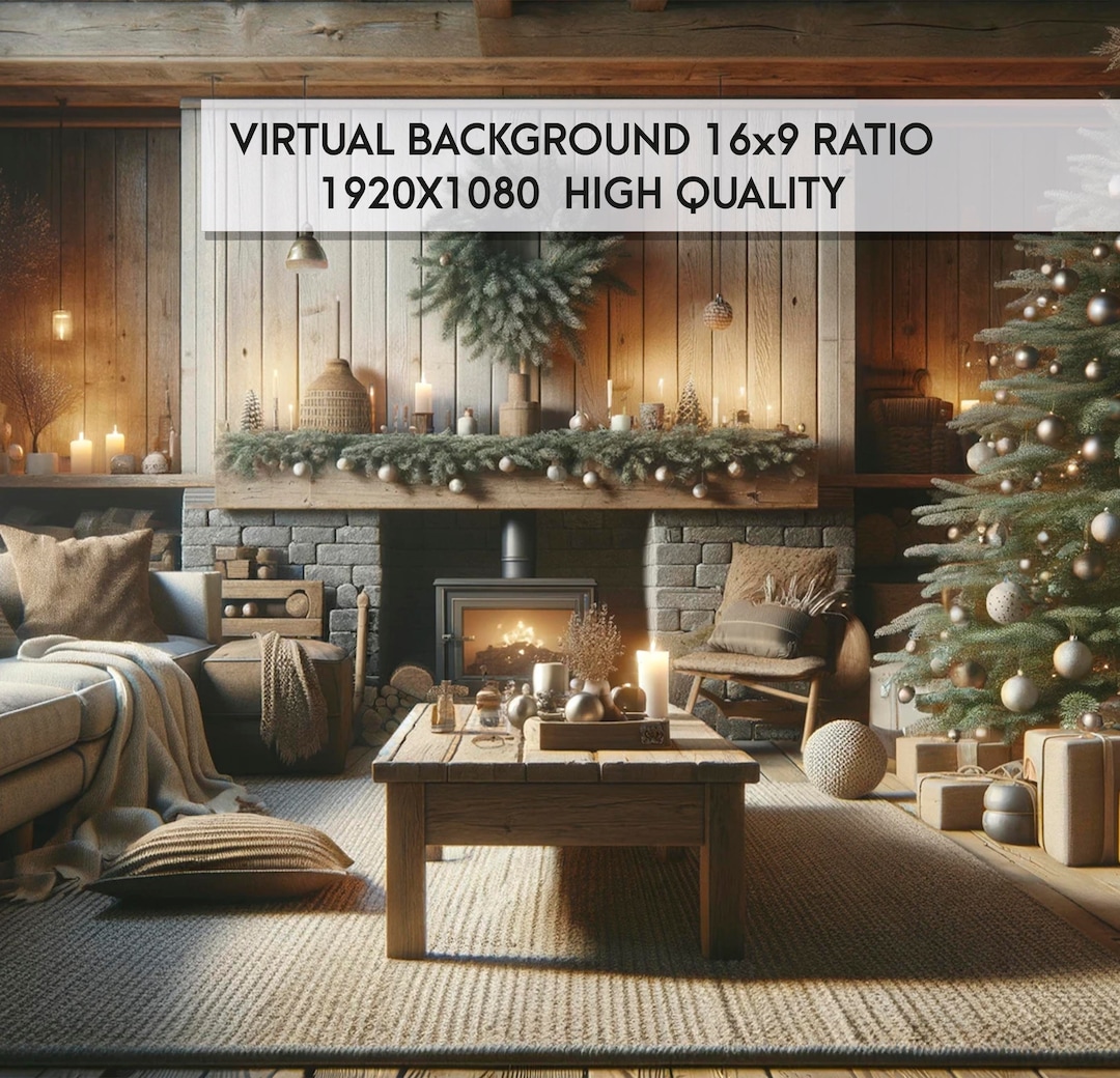 Christmas Tree Zoom Background for meetings , Rustic Winter Cabin Virtual Office, Cozy Winter ...