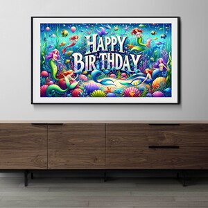 Mermaid Happy Birthday Frame Tv Art, Mermaid Theme Birthday Party Tv ...