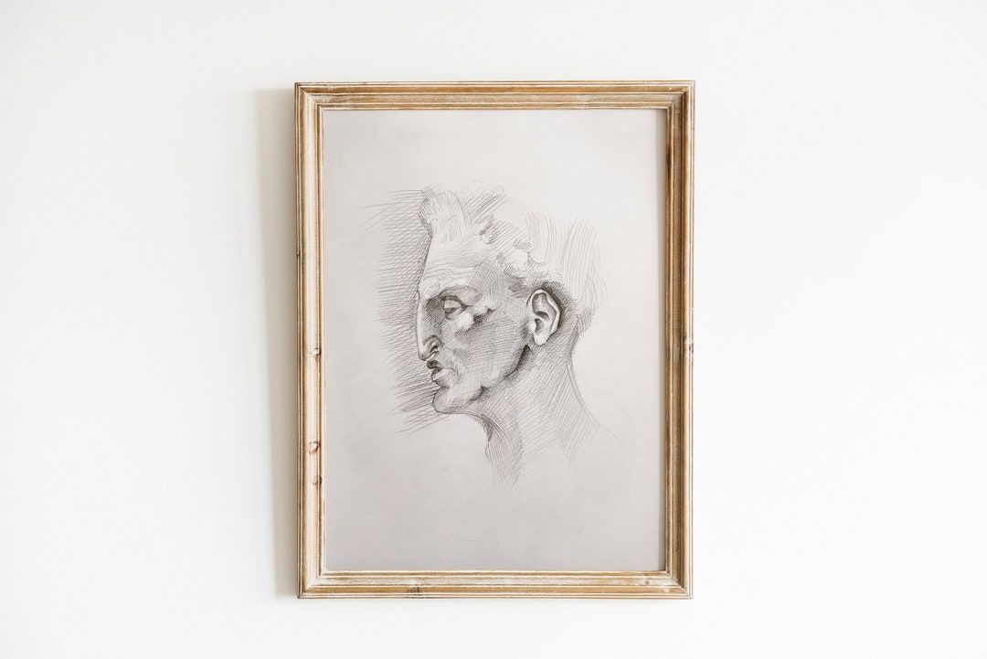 Printable Wall Art Side Portrait Drawing Vintage Style, Sketch Art ...