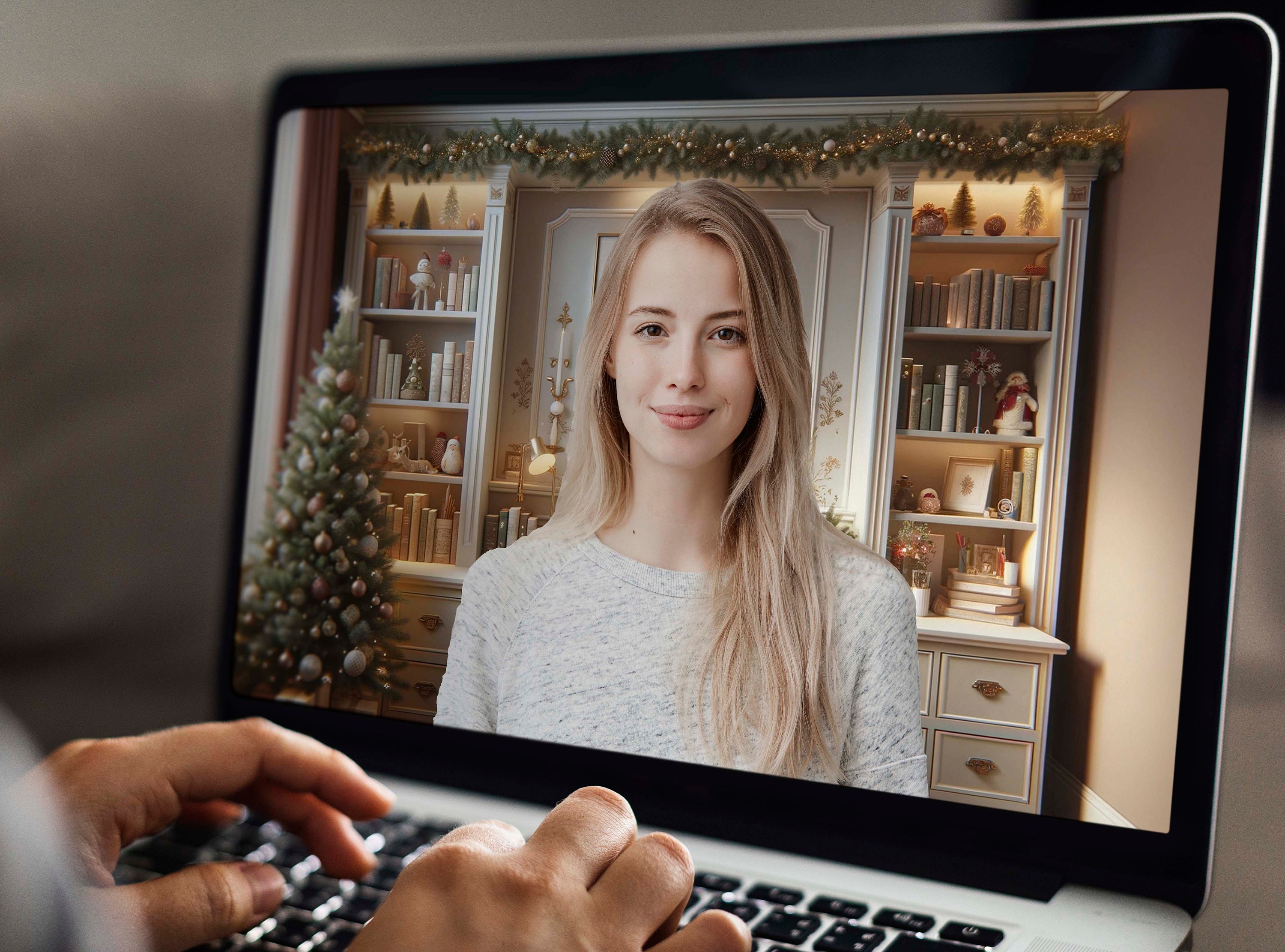 Christmas Tree Zoom Background for Meetings, Cozy Winter Homeoffice ...