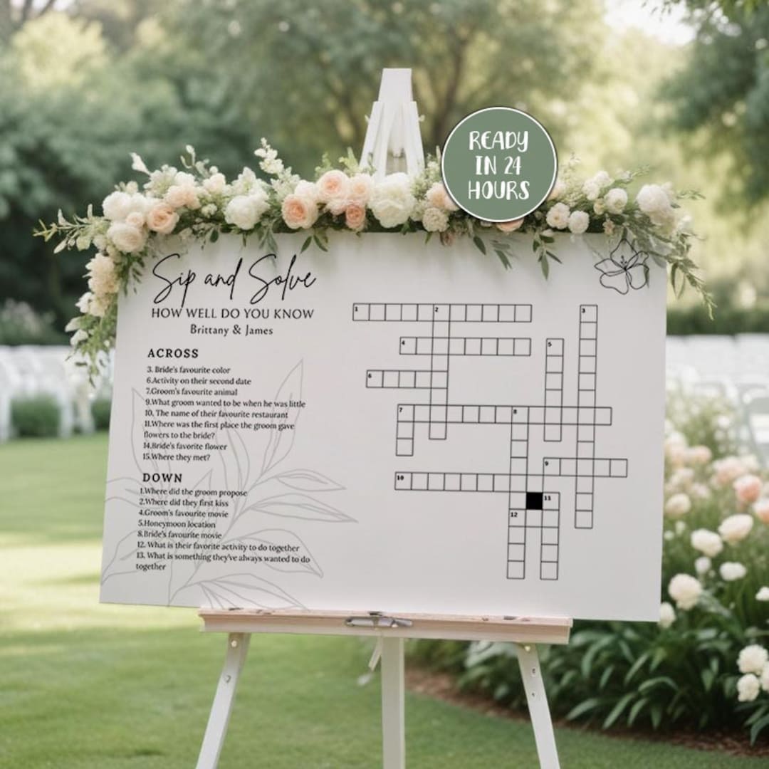 Custom Wedding Crossword Puzzle, Large Wedding Crossword Puzzle, Giant ...