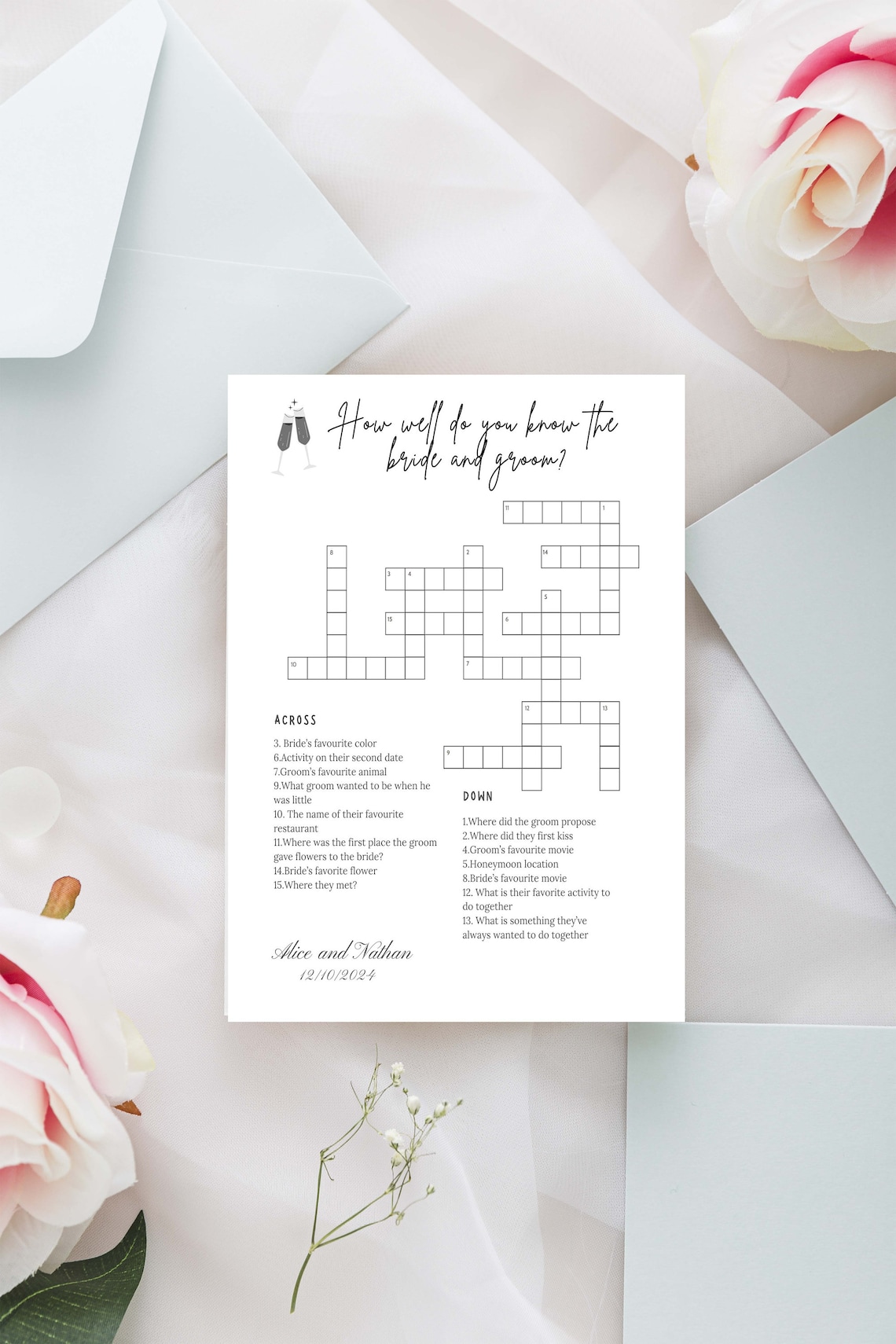 Personalized Wedding Crossword Puzzle, Custom Wedding Activity, Lawn ...
