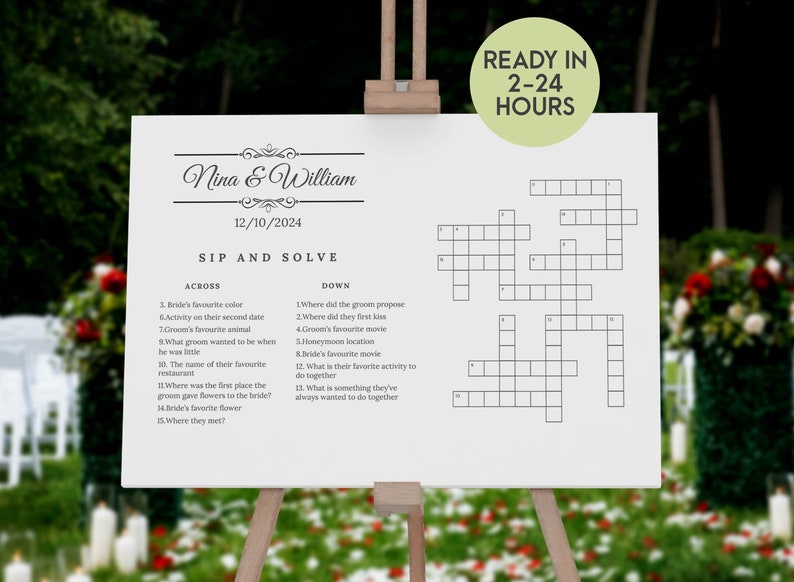Custom Wedding Crossword Puzzle, Personalized Sip and Solve Wedding ...