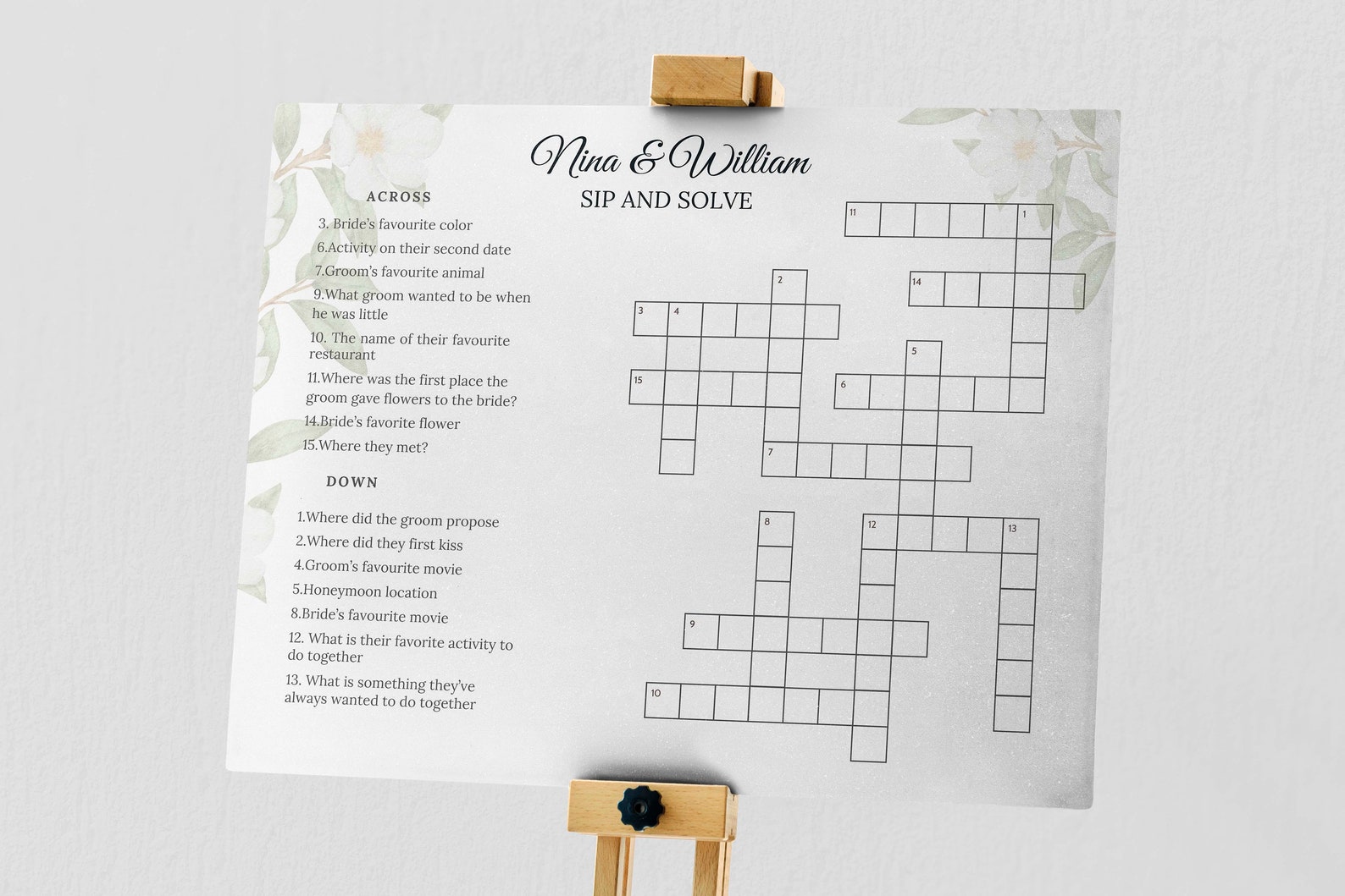 Custom Large Wedding Crossword Puzzle Horizontal, Personalized Sip and ...