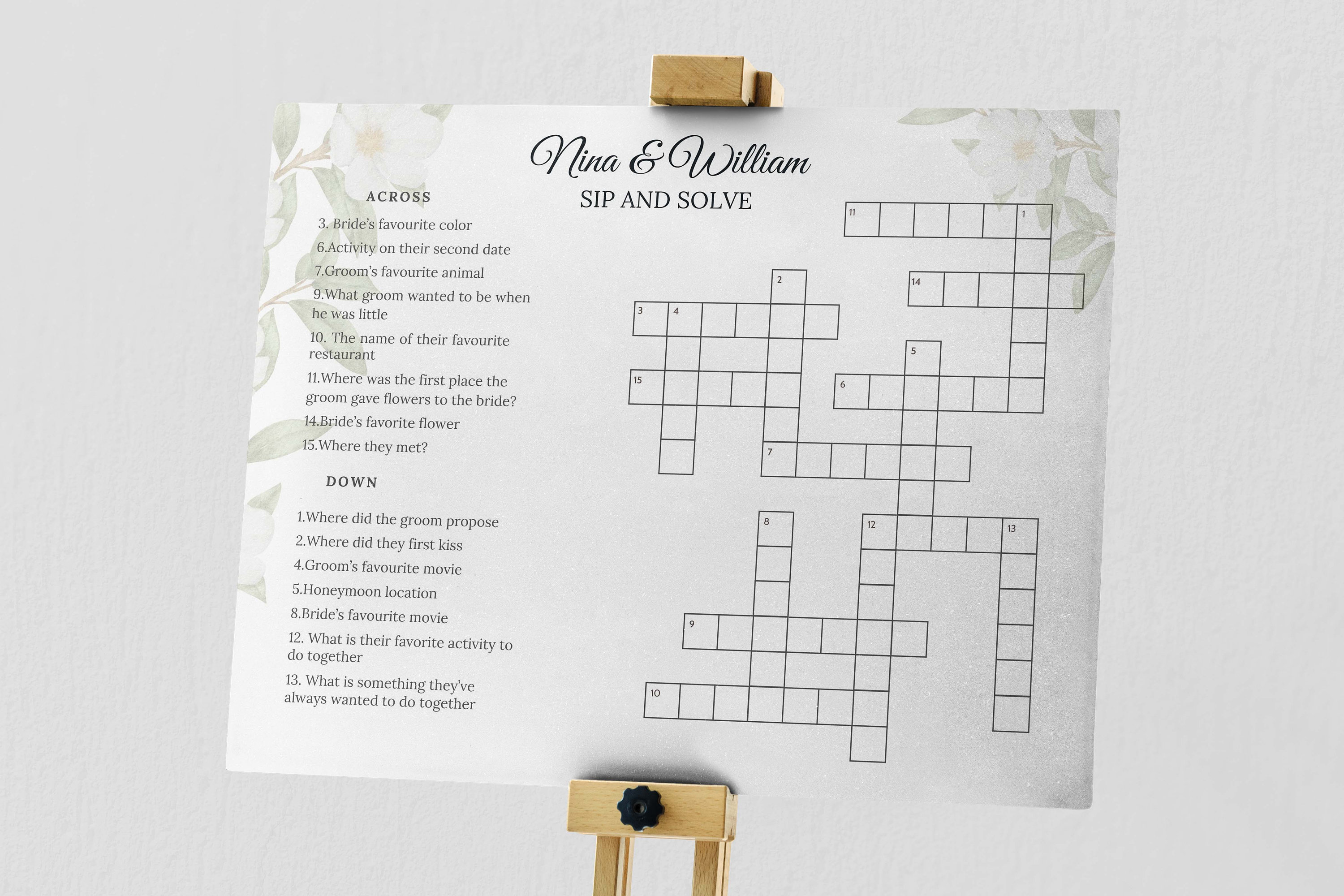 Custom Minimalist Wedding Crossword Puzzle, Personalized Sip and Solve ...