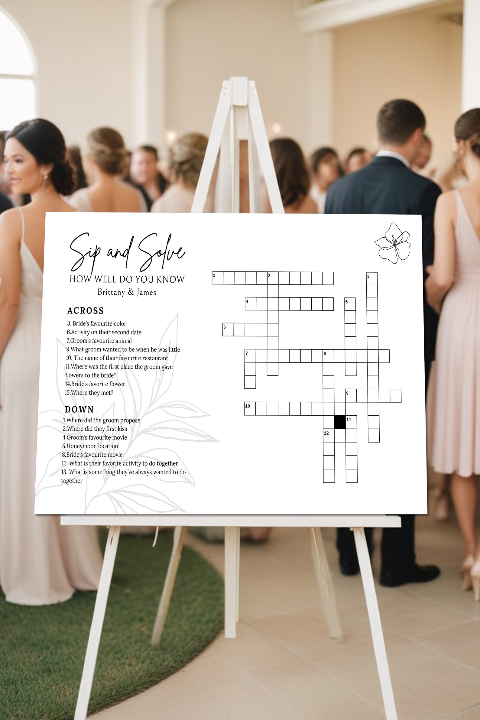 Custom Wedding Crossword Puzzle, Large Wedding Crossword Puzzle, Giant ...