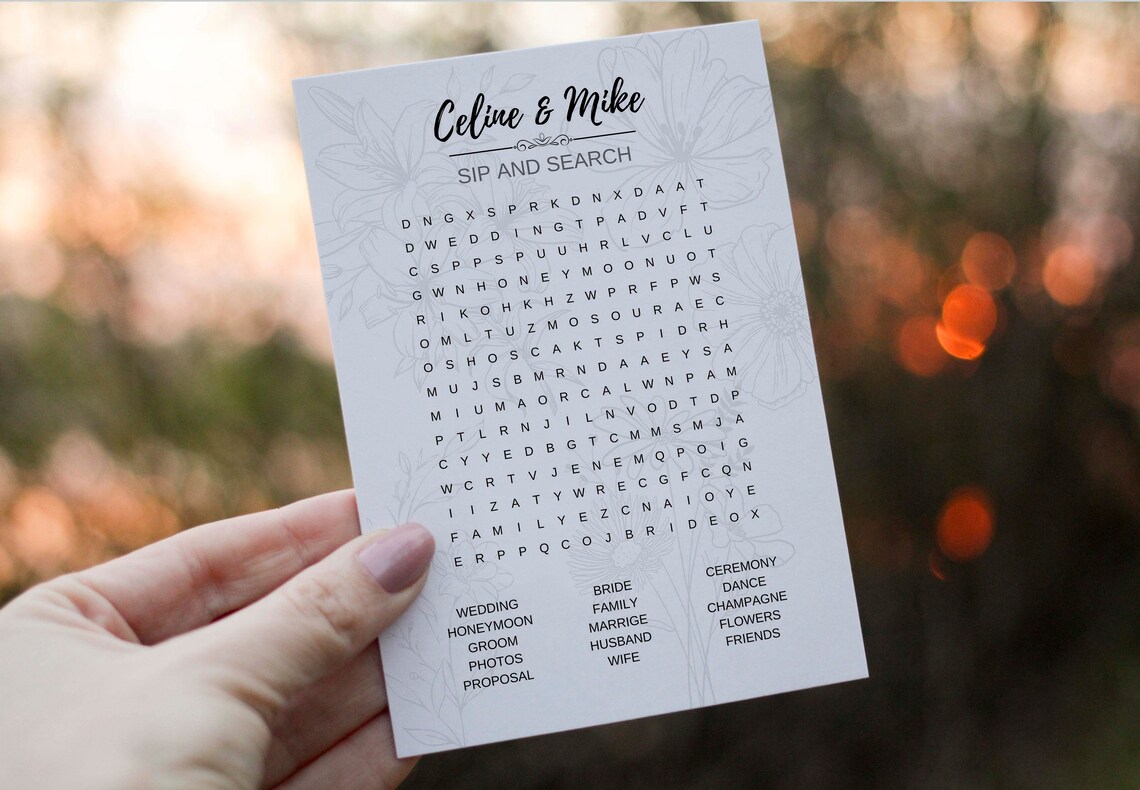 Personalized Wedding Word Search Puzzle, Sip and Search, Lawn Games ...