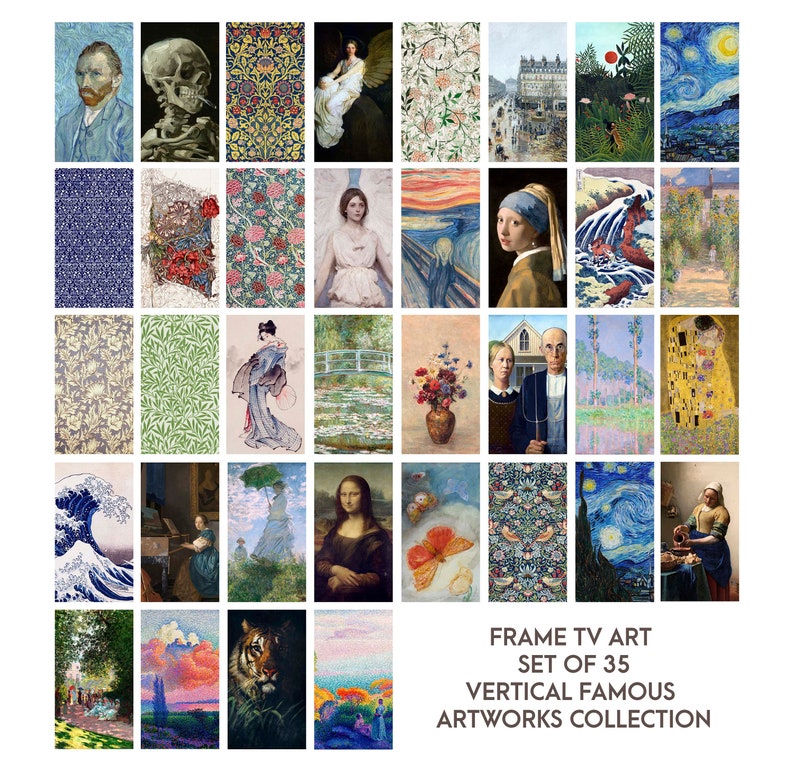 FRAME TV VERTICAL Art Set of 35, Famous Artworks Frame Tv Vertical Art ...
