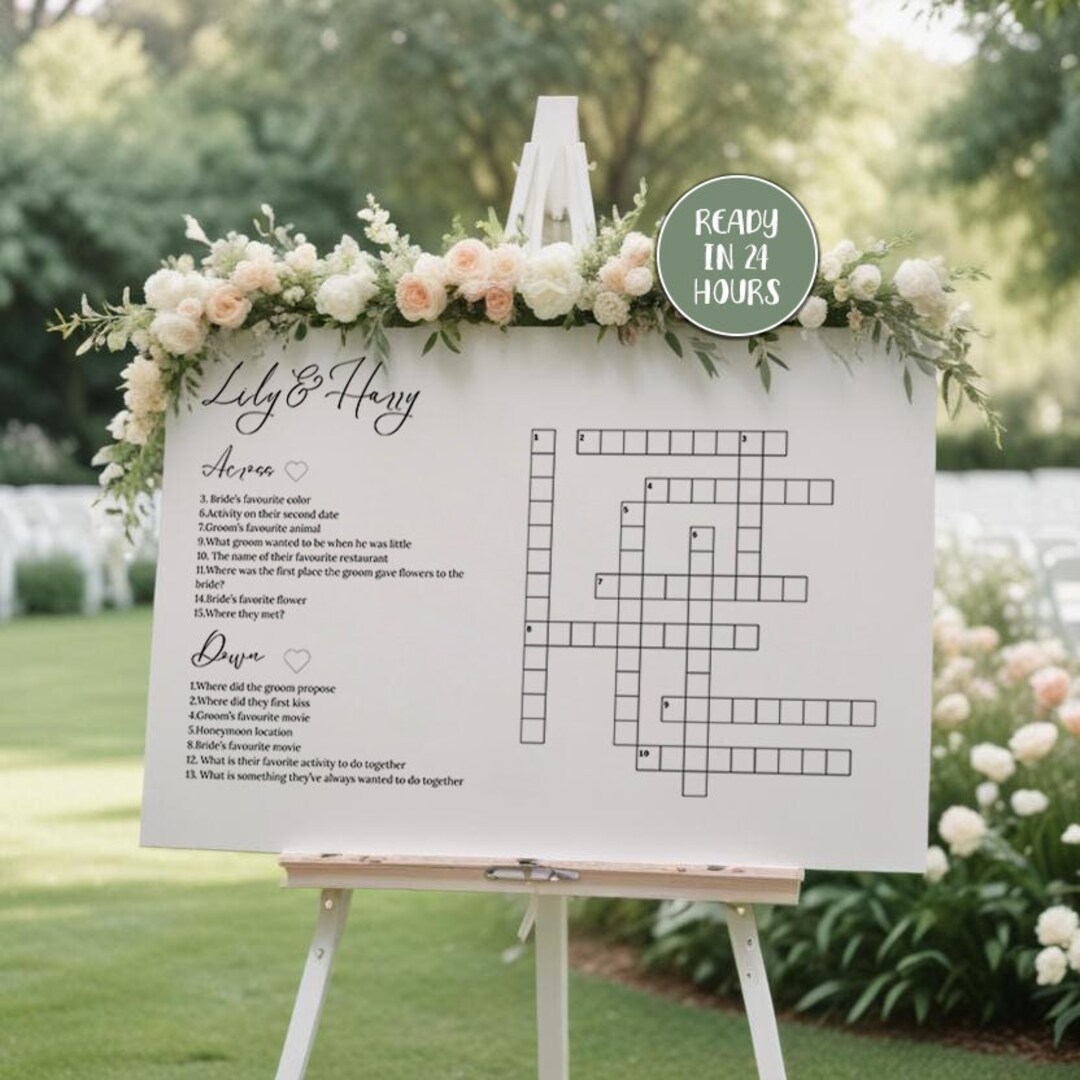 Custom Wedding Crossword Puzzle, Large Wedding Crossword Puzzle, Giant ...