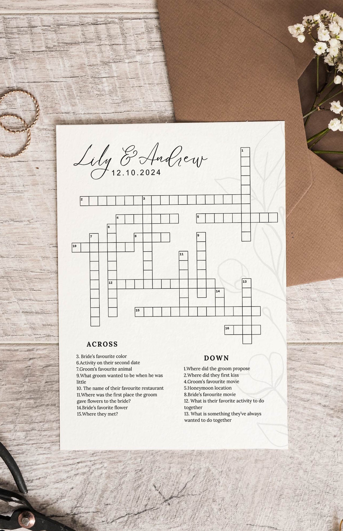 Personalized Wedding Crossword Puzzle, Custom Wedding Activity, Lawn ...