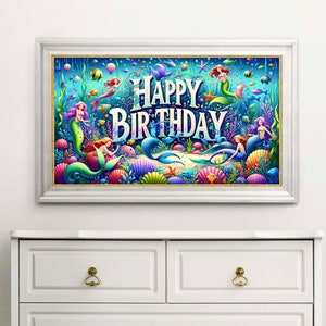 Mermaid Happy Birthday Frame Tv Art, Mermaid Theme Birthday Party Tv ...