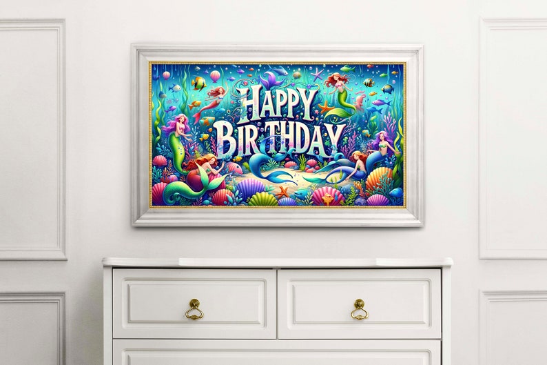 Mermaid Happy Birthday Frame Tv Art, Mermaid Theme Birthday Party Tv ...