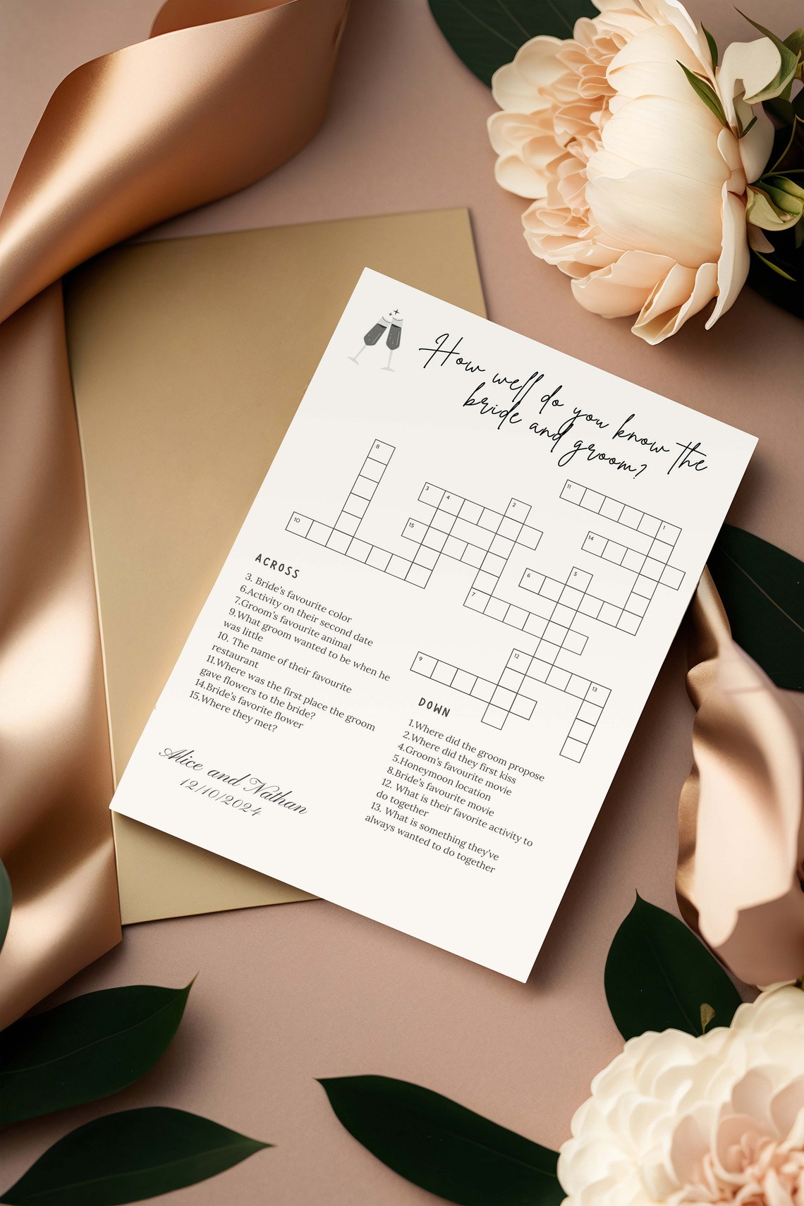 Personalized Wedding Crossword Puzzle, Custom Wedding Activity, Lawn ...