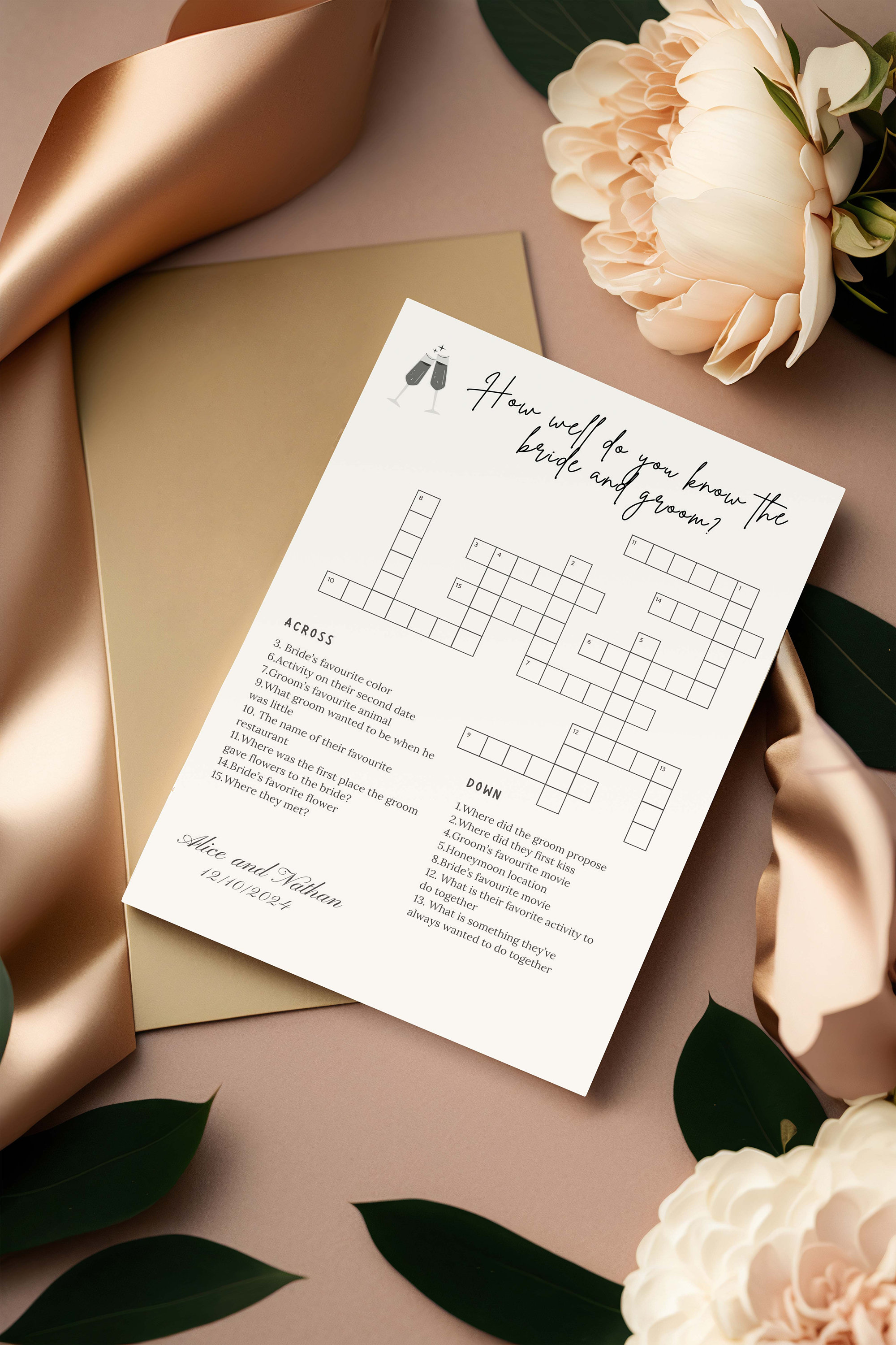Personalized Wedding Crossword Puzzle, Custom Wedding Activity, Lawn ...