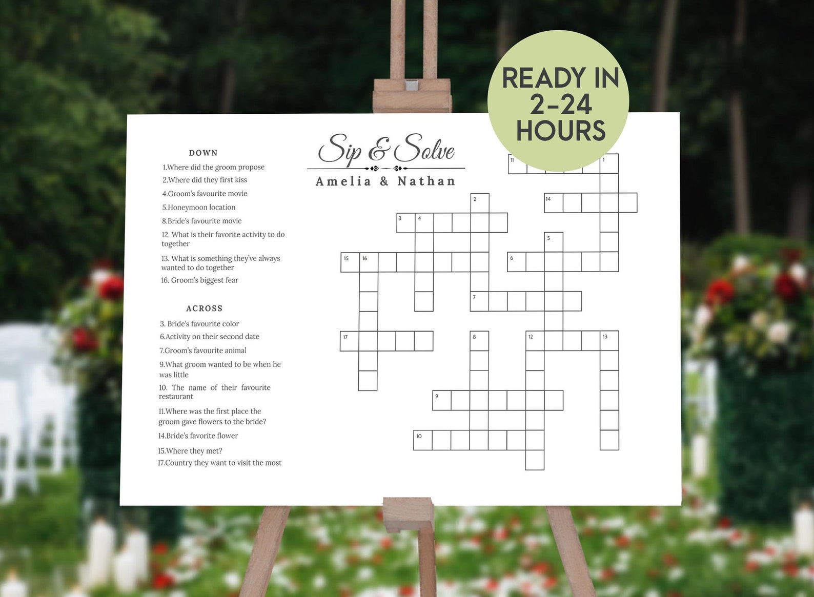 Custom Wedding Large Crossword Puzzle, Giant Personalized Sip and Solve ...