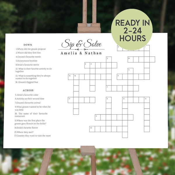 Sip and Solve Wedding Crossword - Etsy