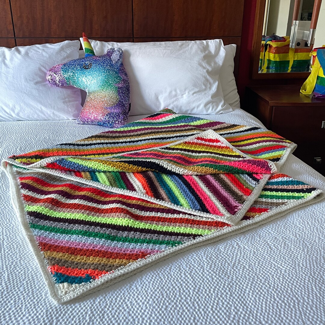 Bright and Colorful Striped Afghan Crochet Throw Blanket. off the ...