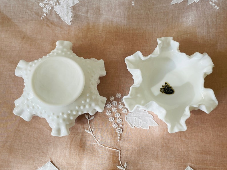 Pair of Fenton Hobnail Milk Glass Candy Dishes. Excellent Condition ...