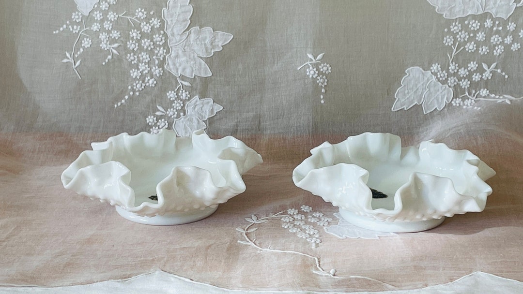 Pair of Fenton Hobnail Milk Glass Candy Dishes. Excellent Condition ...