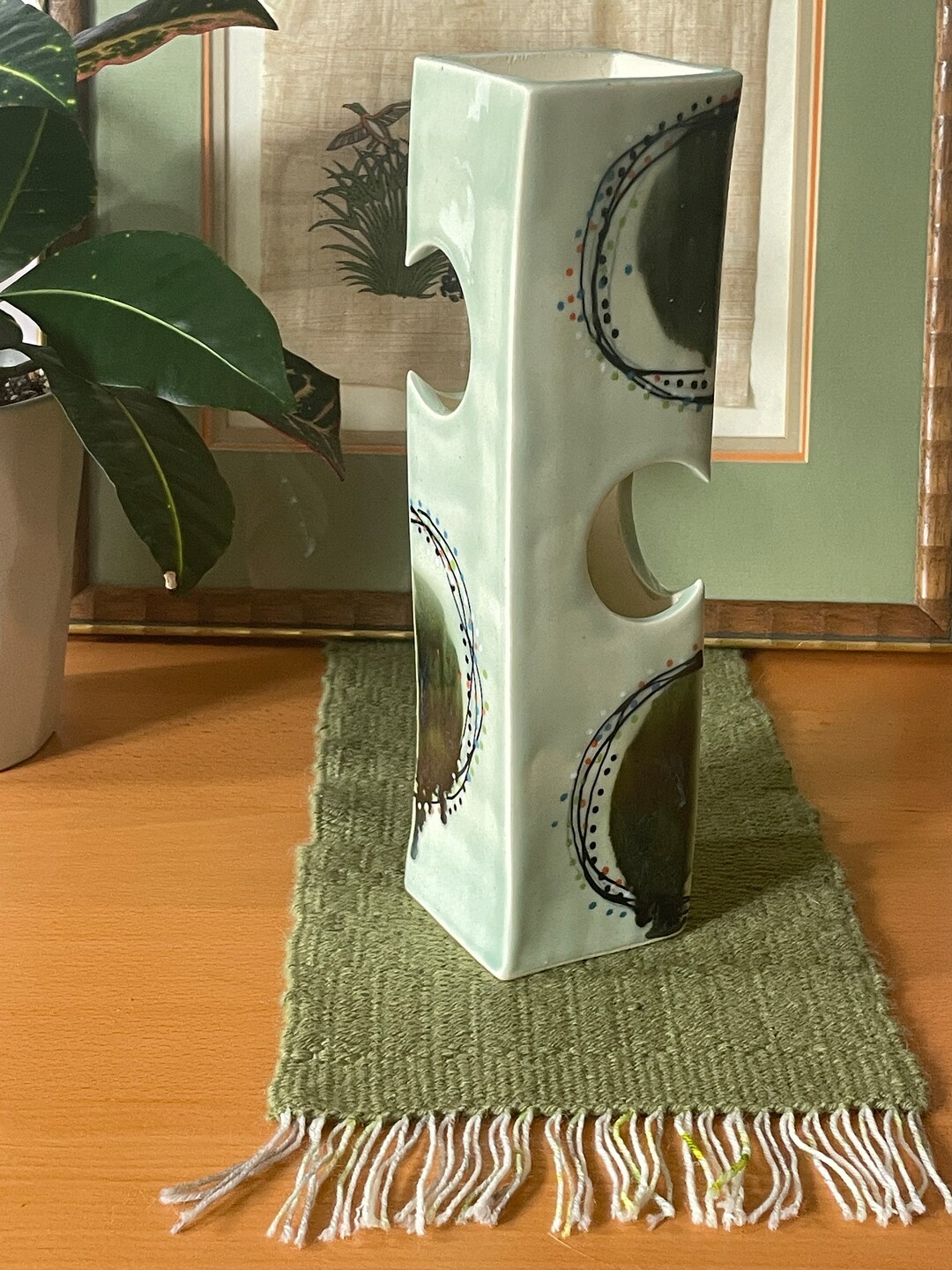 Modernist Art Pottery Sculpture, Tall Square Tower With Cutouts and ...