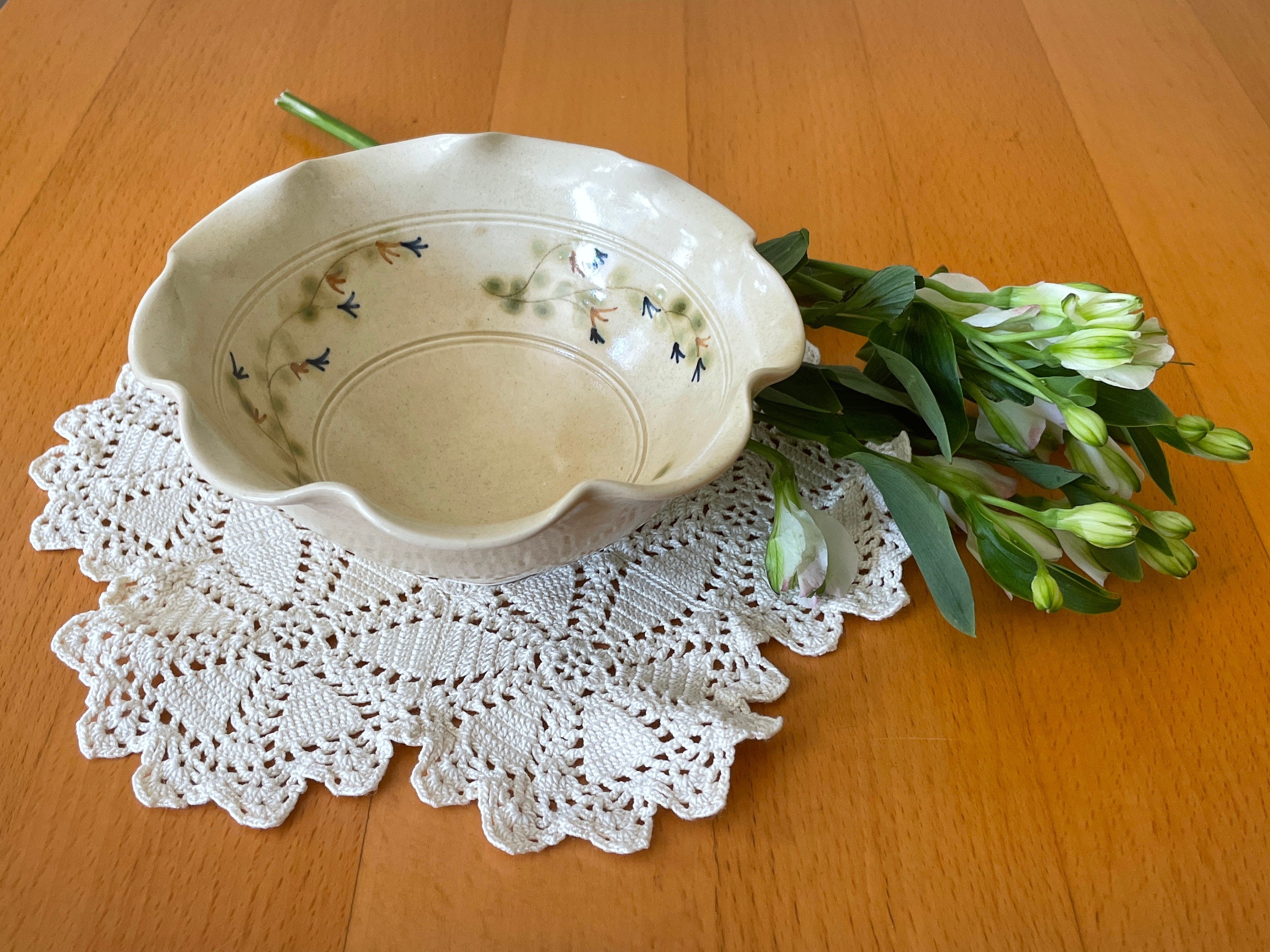 Graceful Ceramic Bowl With Fluted Edge, Hand-thrown and Glazed With ...