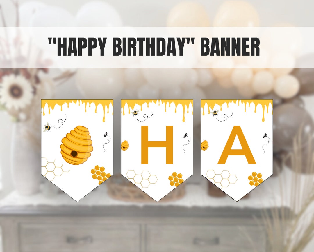 Printable Bee Birthday Banner, Honey Bee Birthday , Bee One Party Party ...