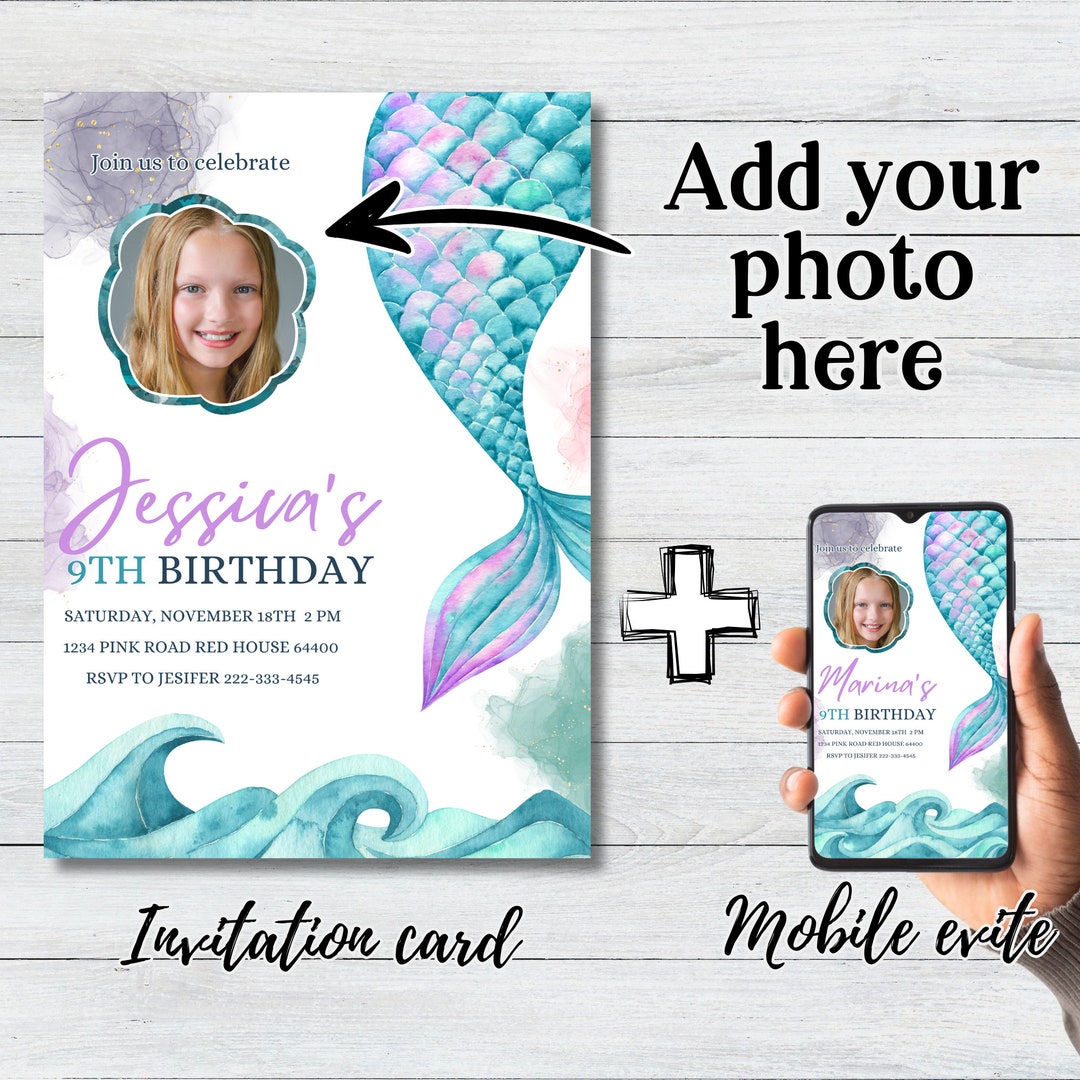 Editable Mermaid Invitation With Photo, Add Your Own Photo, Splish ...