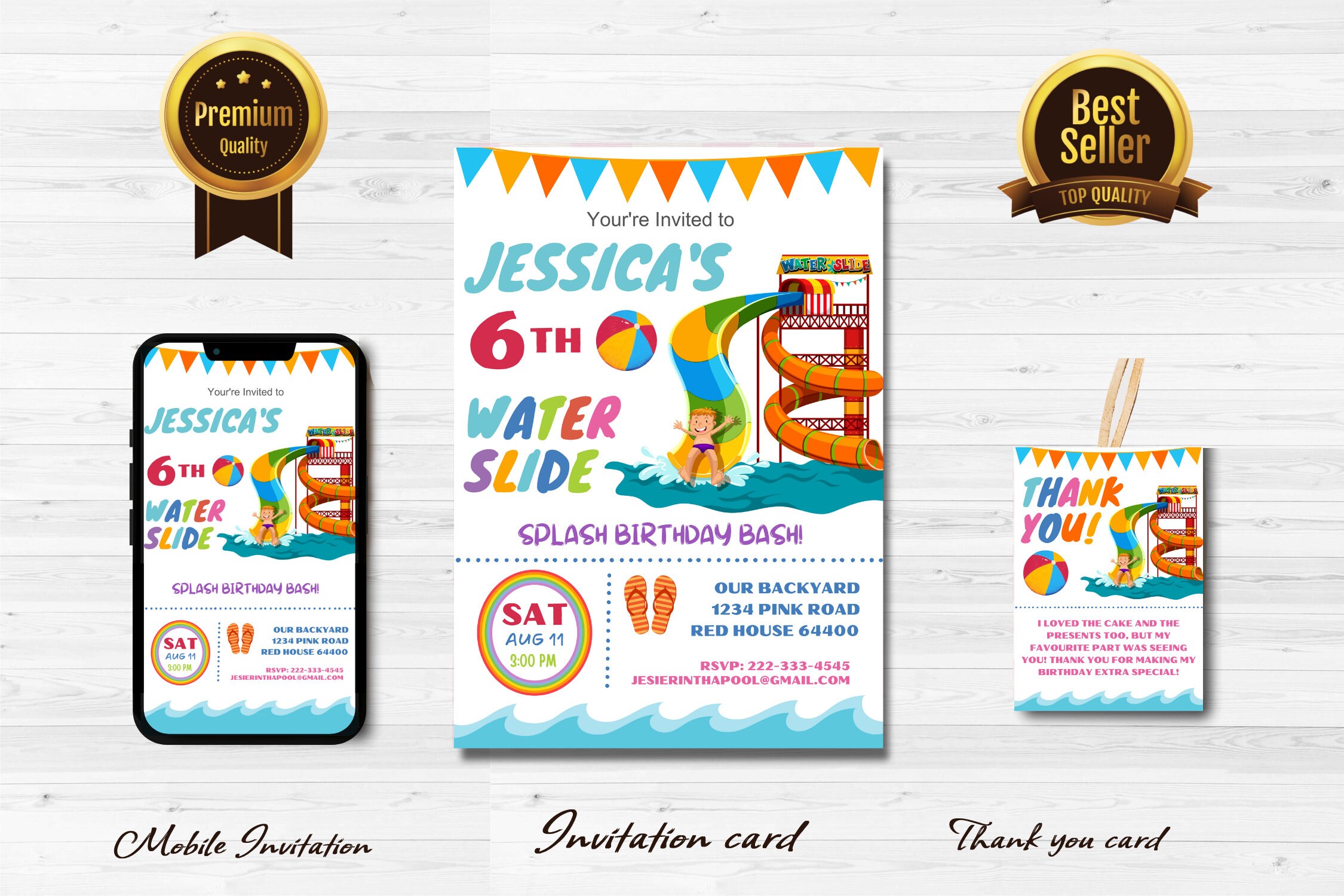Editable Water Slide Birthday Splash Party Invitation, Waterslide ...