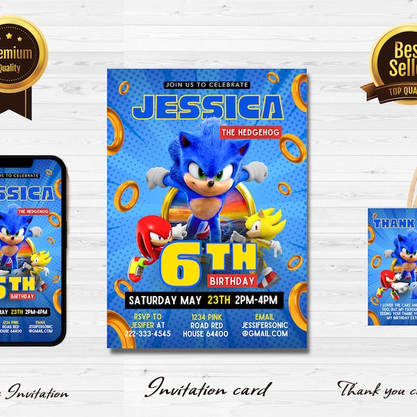 Sonic the Hedgehog Birthday Invitation Canva - Etsy