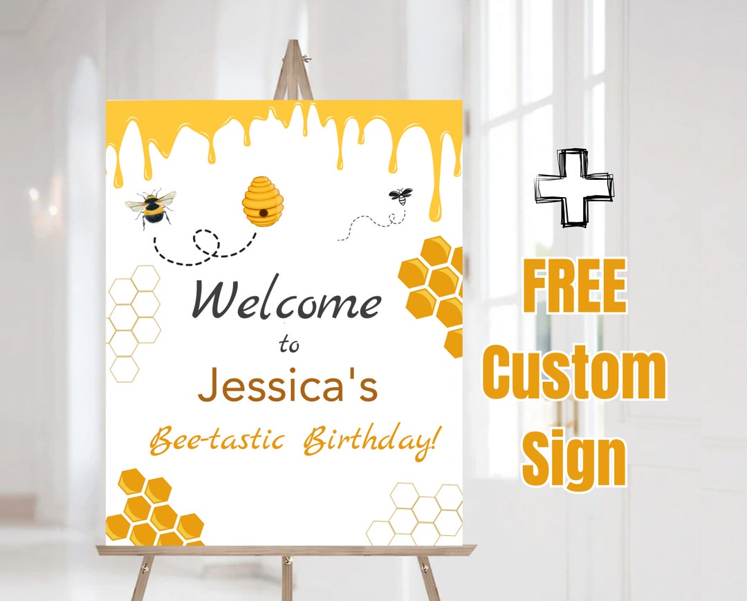 EDITABLE Bee Birthday Welcome Sign, Honey Bee Birthday Party Sign ...