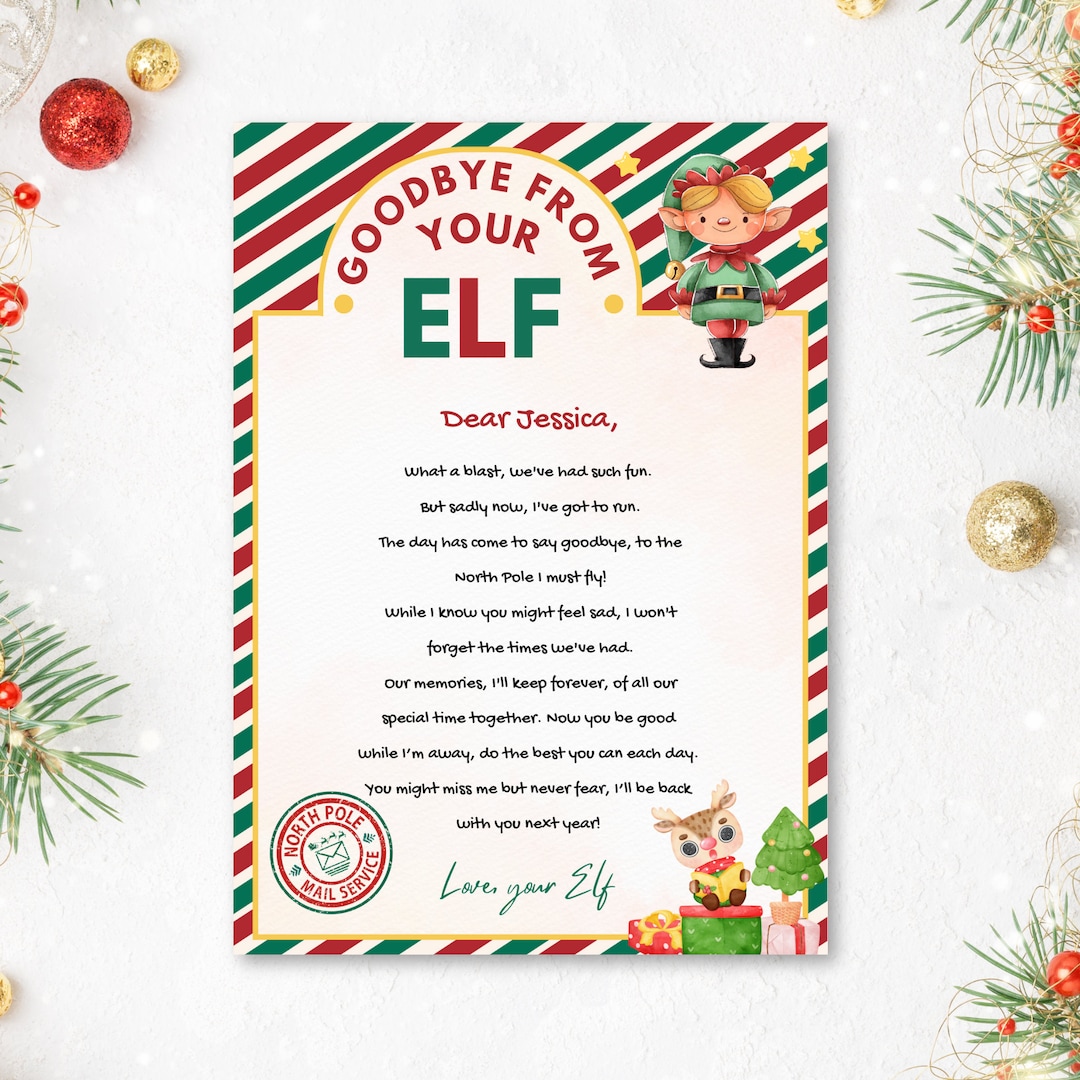 Editable Elf Goodbye Letter Elf Departure Letter Christmas Elf Farewell ...