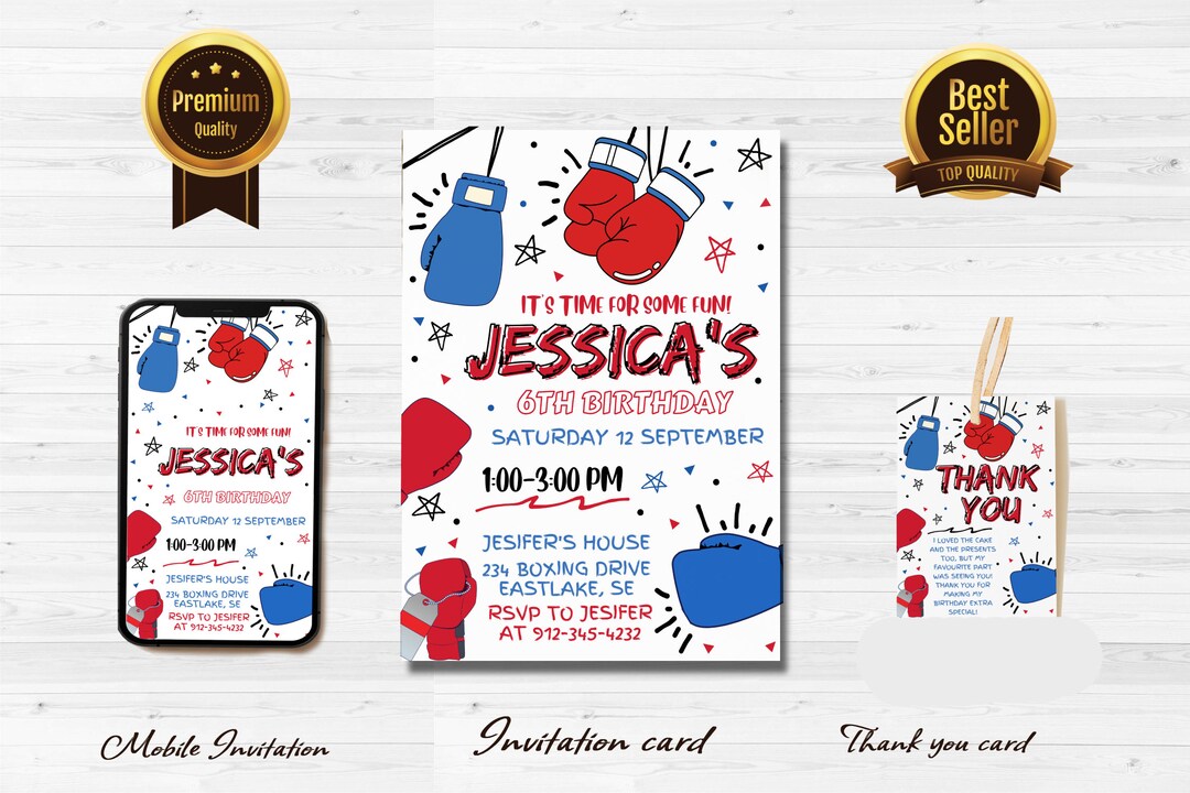 Boxing Birthday Invite, Boxing Party Instant Download Editable Mobile ...