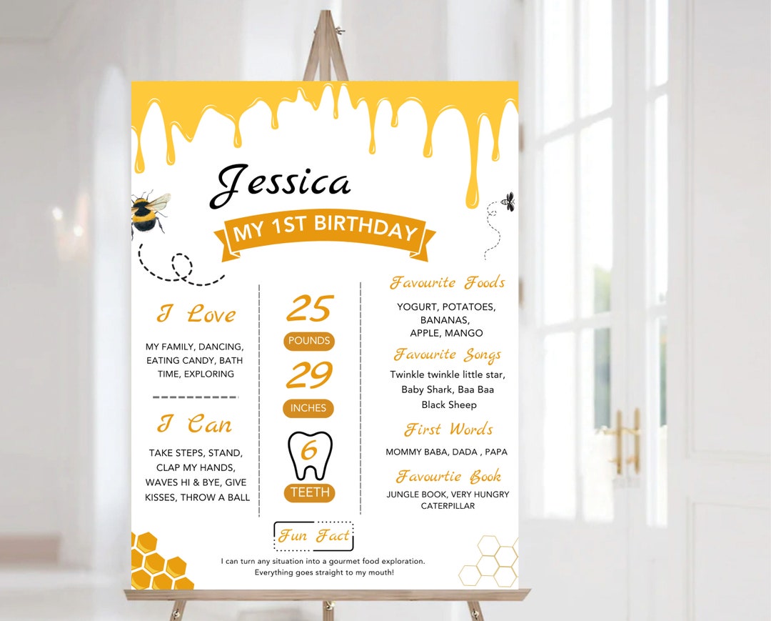 EDITABLE Bee Birthday Milestone Birthday Poster, Bee One First Birthday ...