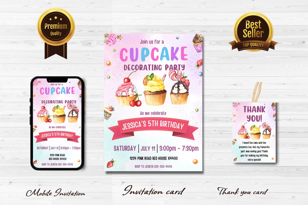 Editable Cupcake Decorating Party Invitation Kids Cooking Birthday ...