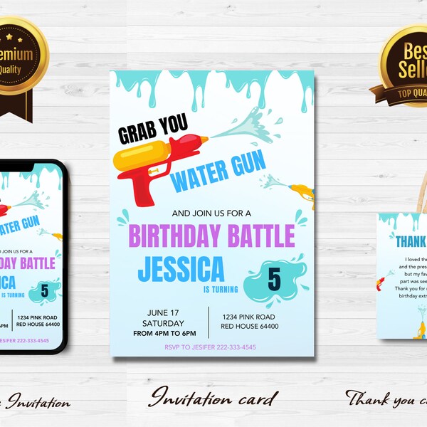 Watergun Birthday Invitation - Etsy