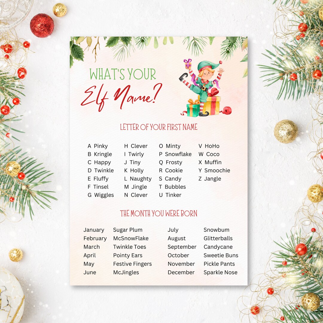 Whats Your ELF Name? Christmas Party Game, School Christmas, Office ...
