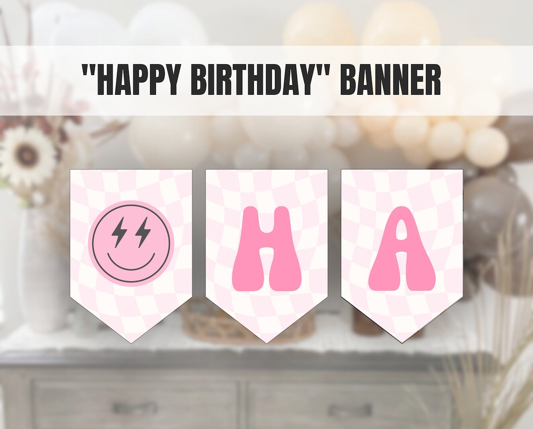 Smiley Birthday Banner, Pink Smiley Party , Smiley Kid Party ...