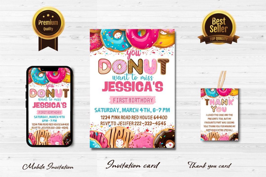 Editable Donut Invitation, Donut Birthday Invitation, Donut Template ...
