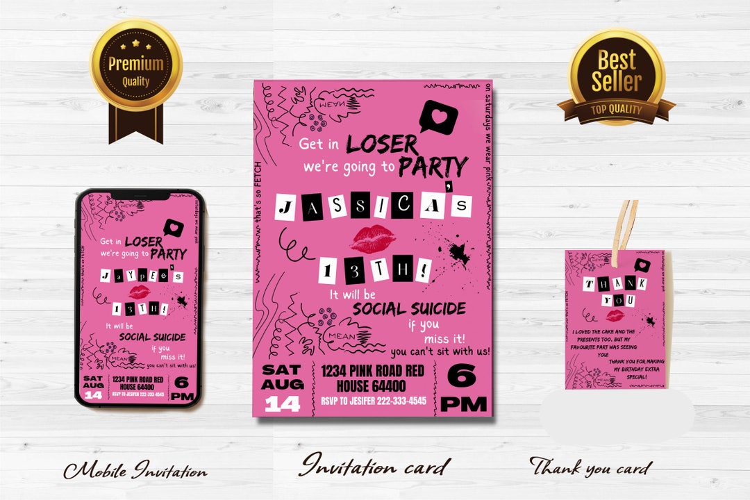 Pink Party Invitation, Pink Birthday Invites, Instant Download Pink ...