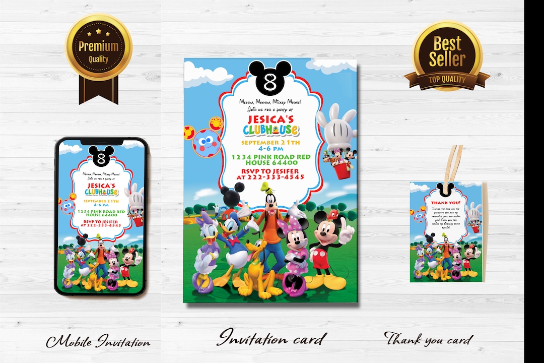 Cartoon Clubhouse Theme Birthday Invite, Cartoon Clubhouse Theme Party ...